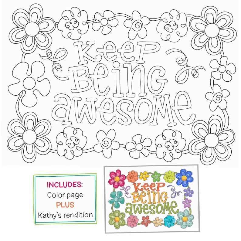 Hand Drawn Coloring Page & Art Print: Positive Doodle (digital Download ...