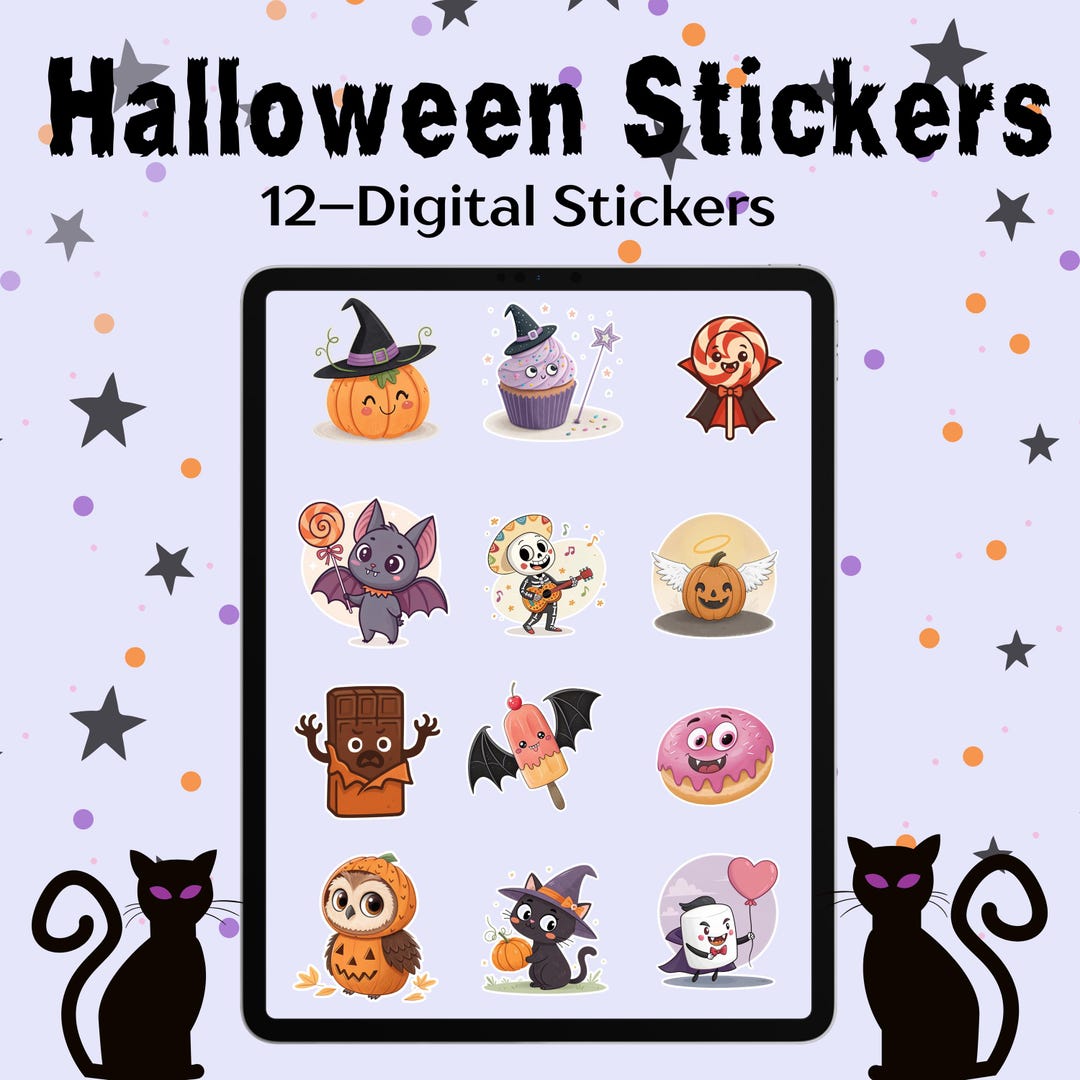 Cute Halloween Digital Stickers | 12 PNG Clipart Set | Get Festive With ...