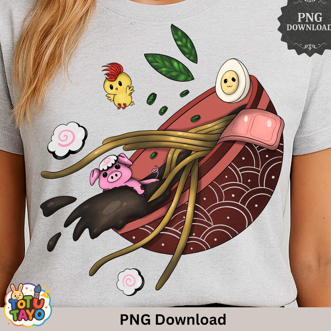 Pig & Chick Ramen PNG: Kawaii Japanese Noodle Bowl Art (digital ...