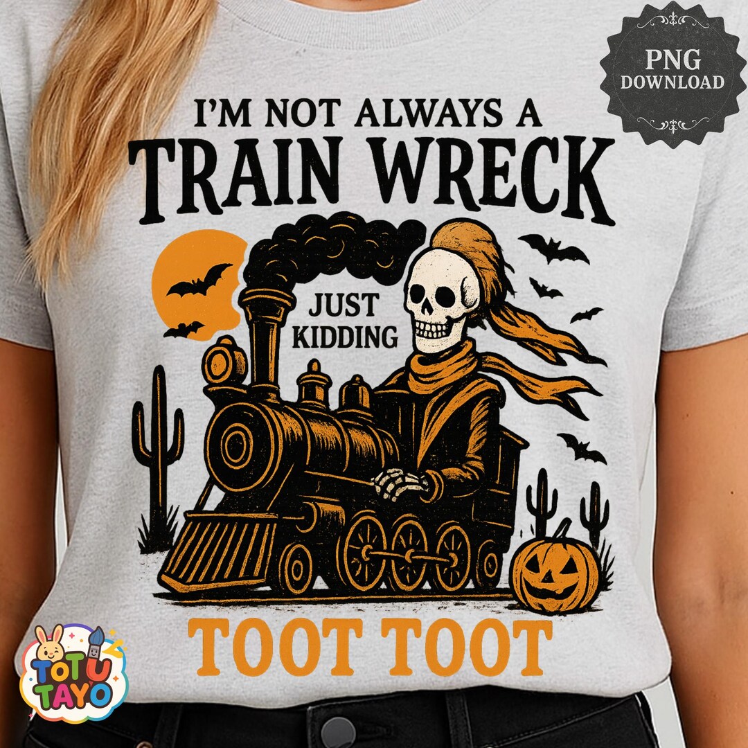 Funny Halloween Skeleton PNG: Retro Train Wreck Design (digital ...