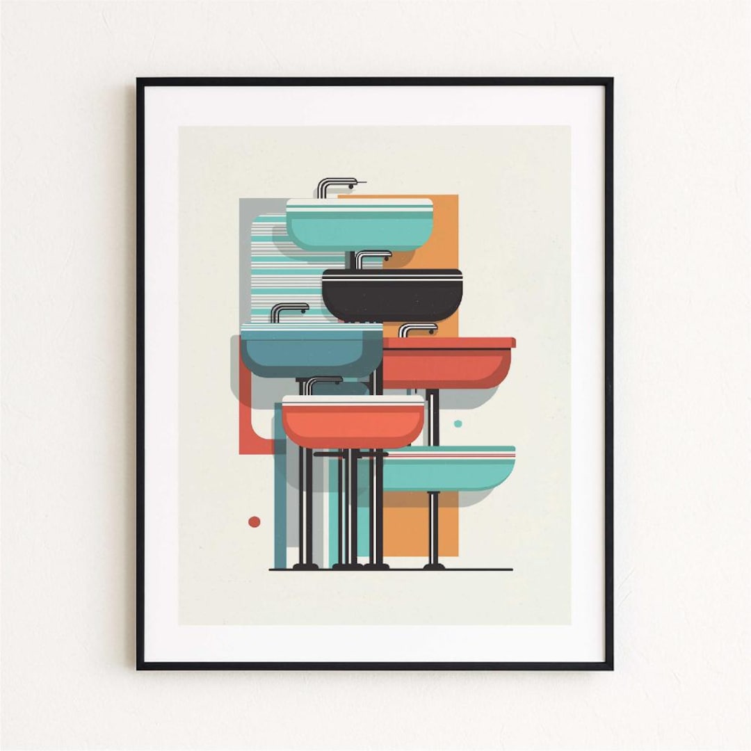 Modern Bathroom Wall Art: Geometric Sink Illustration for Contemporary ...