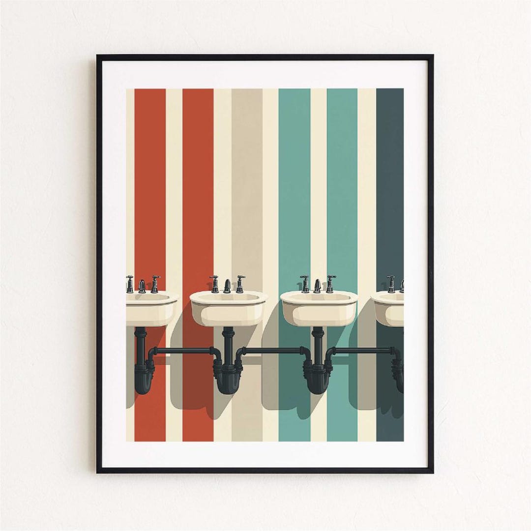Modern Bathroom Wall Art: Geometric Sink Pattern Print for Contemporary ...