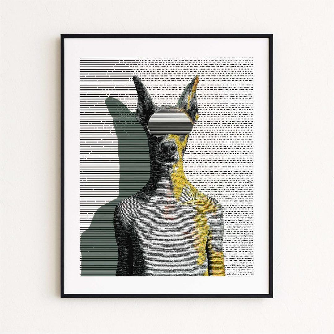 Doberman Poster Print: Black White ASCII Dog Wall Art (digital Download ...
