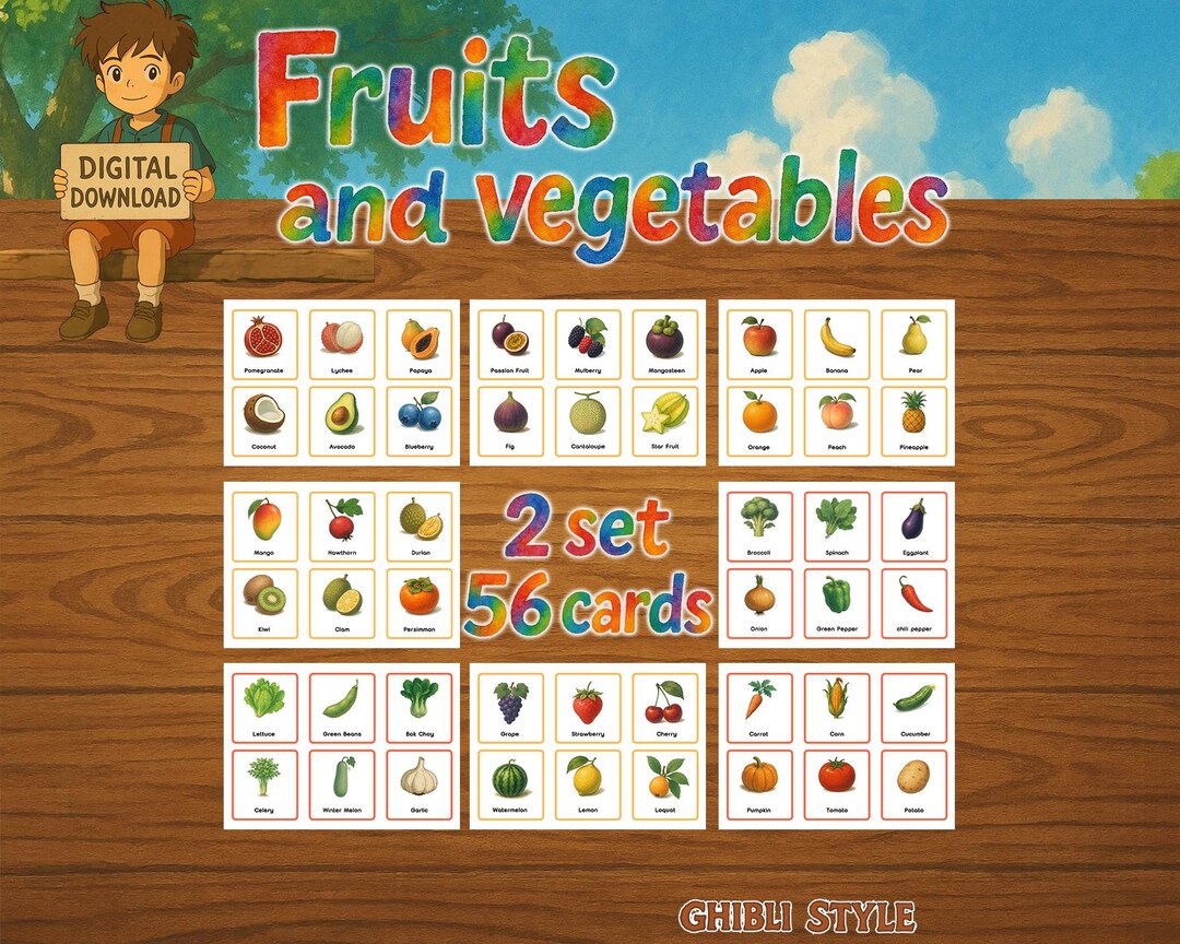 56 Fruits & Vegetables Flashcards for Kids: Learn About Fruits and ...