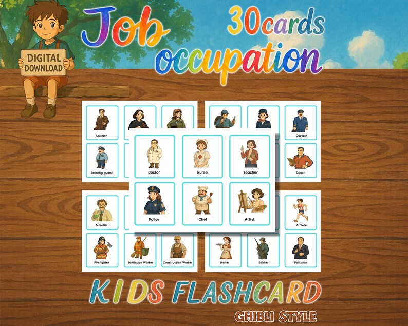 30 Digital Flashcards for Kids: Learn About Professions in Ghibli Style ...