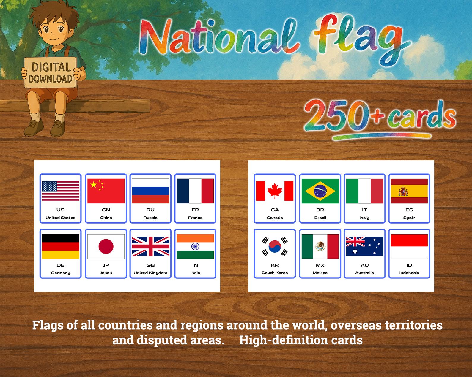 Country Flags Flashcards for Kids: Geography Learning (digital Download ...