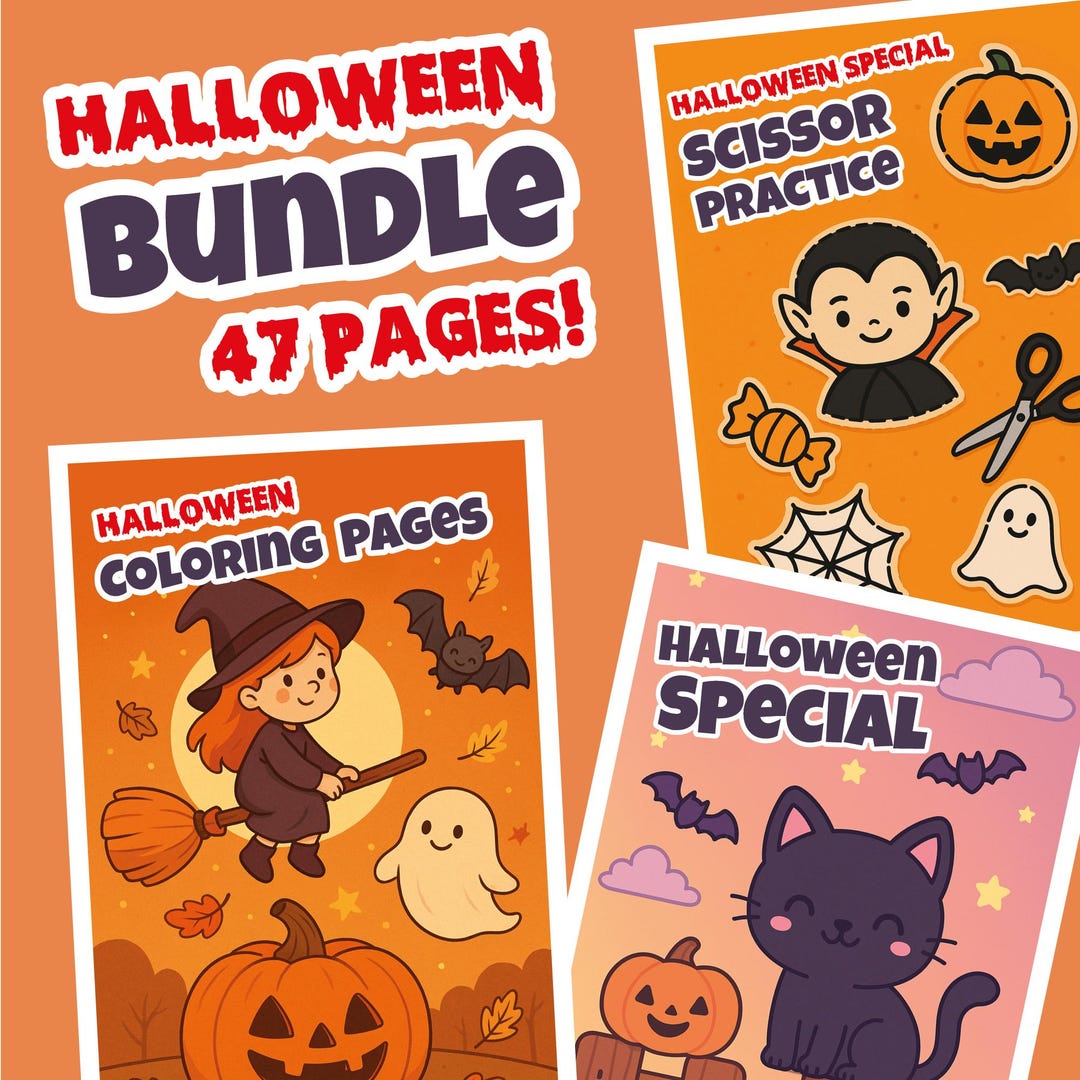 Halloween Activity Bundle | 47 Printable Pages | Coloring, Scissor ...