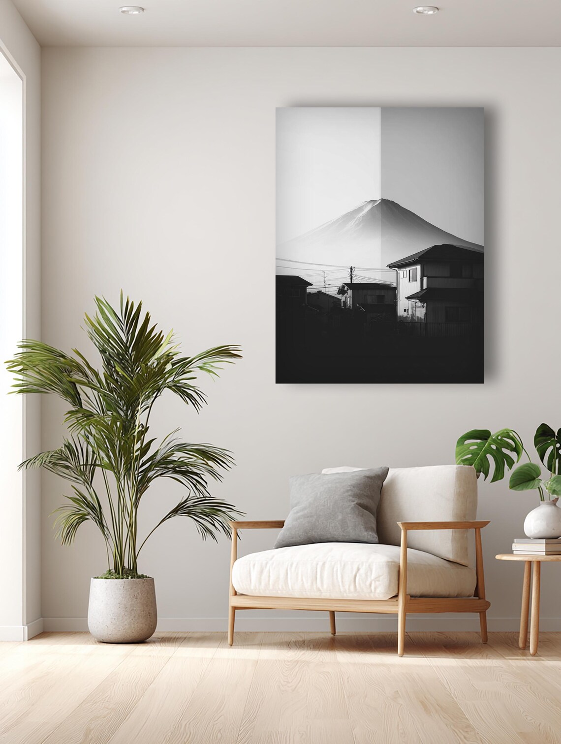 Mount Fuji Monochrome – Minimalist Japan Landscape Canvas Wall Art ...