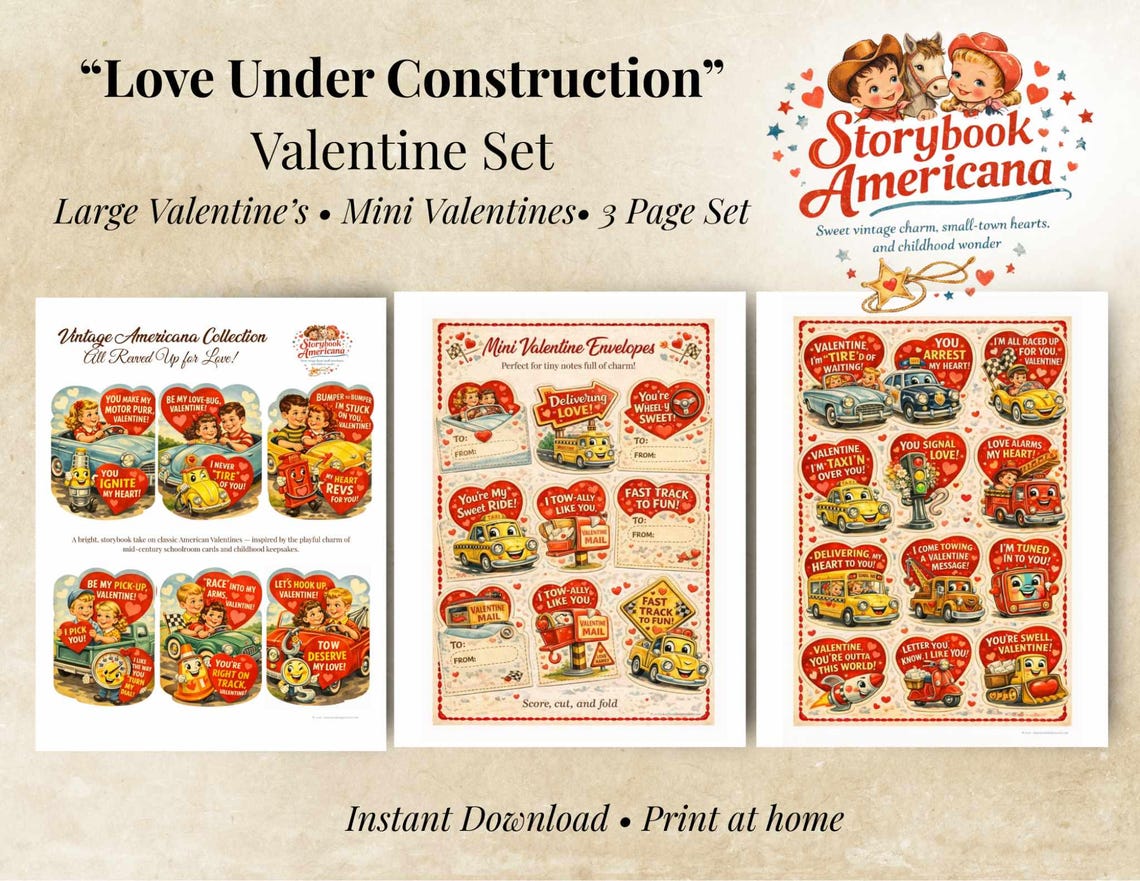 Vintage Kids Valentines: All Revved up for Love (digital Download) - Etsy