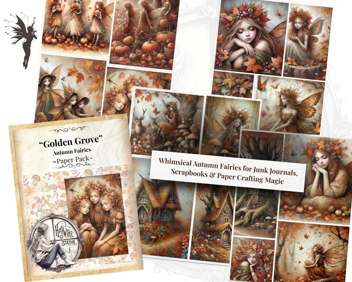 Whimsical Fairy Digital Scrapbook Paper Pack: Golden Grove Autumn ...