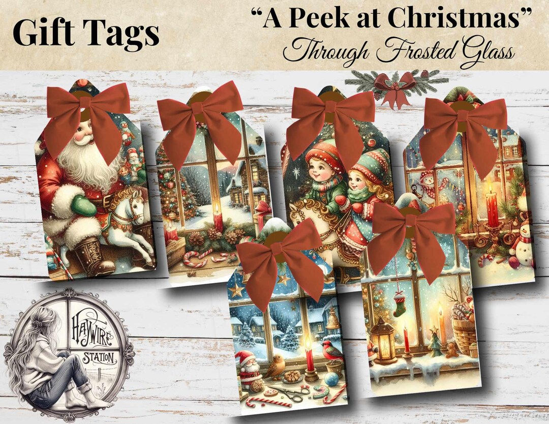 Christmas Gift Tags: A Peek at Christmas – Vintage Window Scene ...