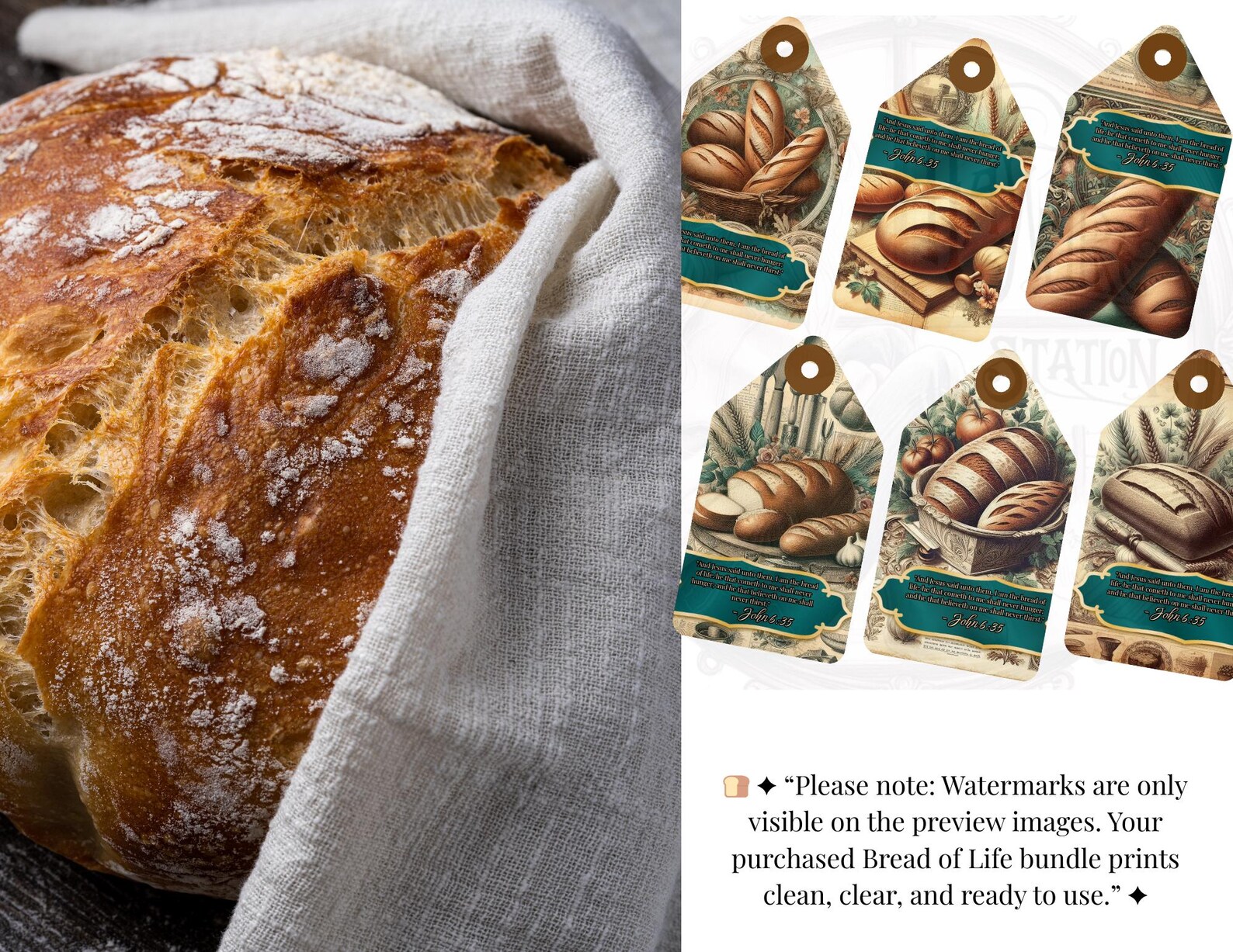 Printable Faith Bundle: Bread of Life Gift Tags & Recipe Cards (digital ...