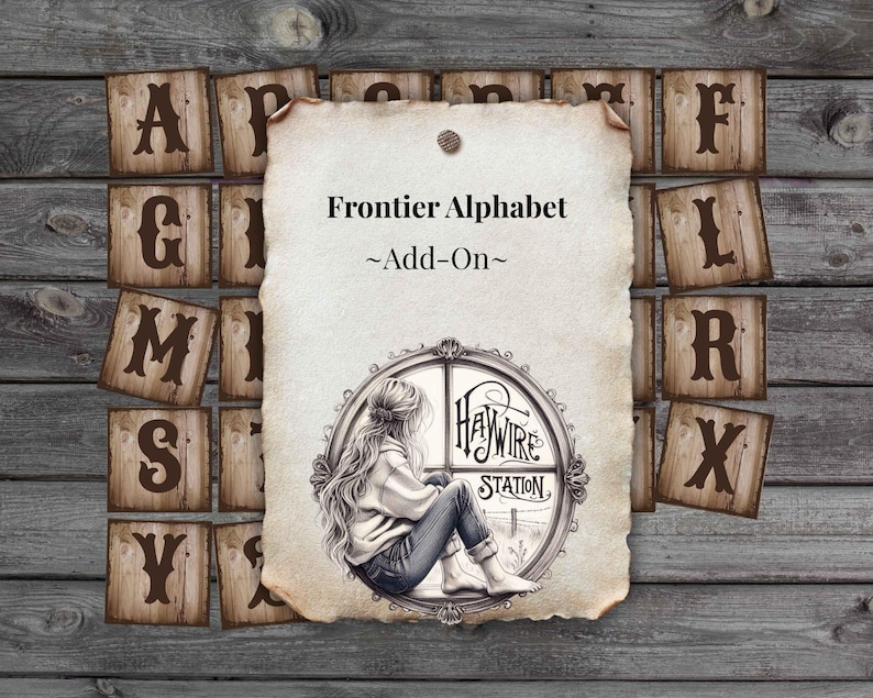 Frontier Alphabet | Rustic Wood Letter Tiles | Western Junk Journal Add ...