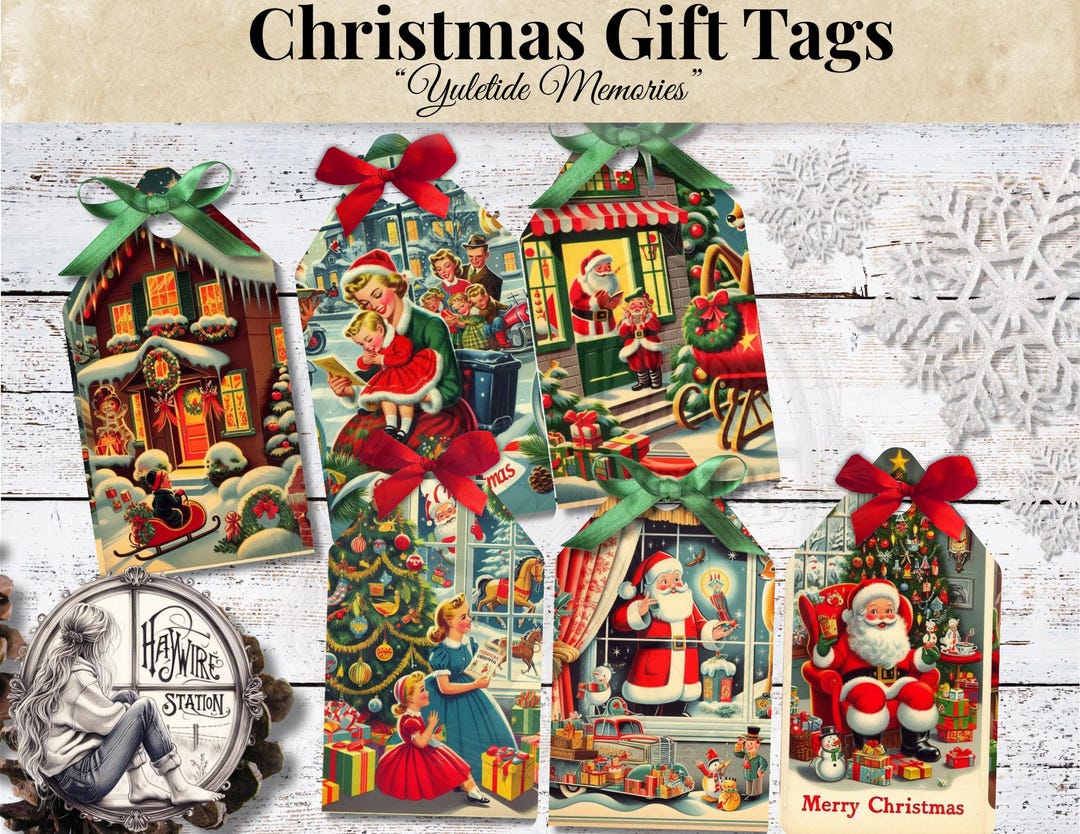 Printable Christmas Gift Tags: Yuletide Memories (1 Page Digital ...