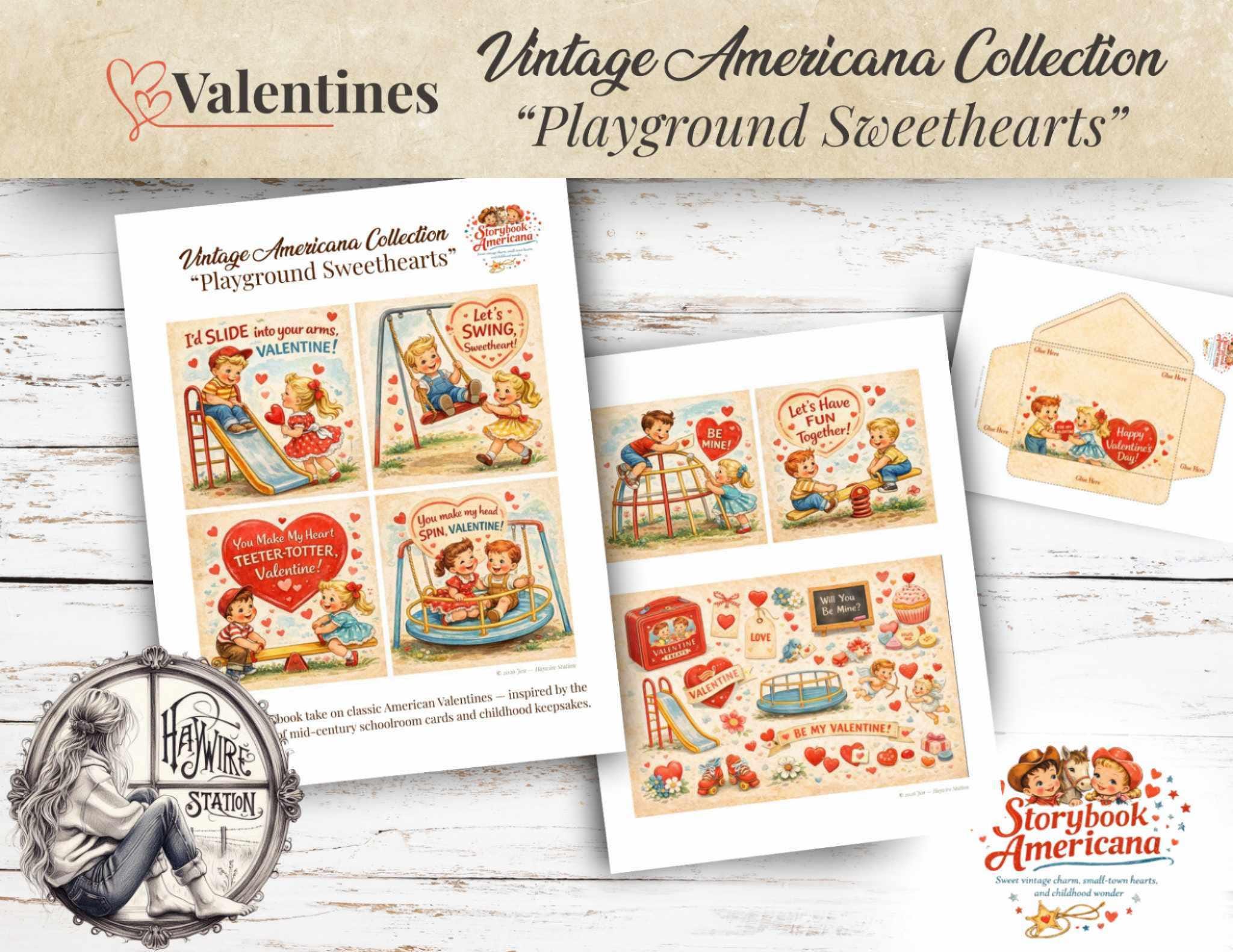Vintage Americana Valentines Bundle: Candy Hearts & Playground Dreams ...