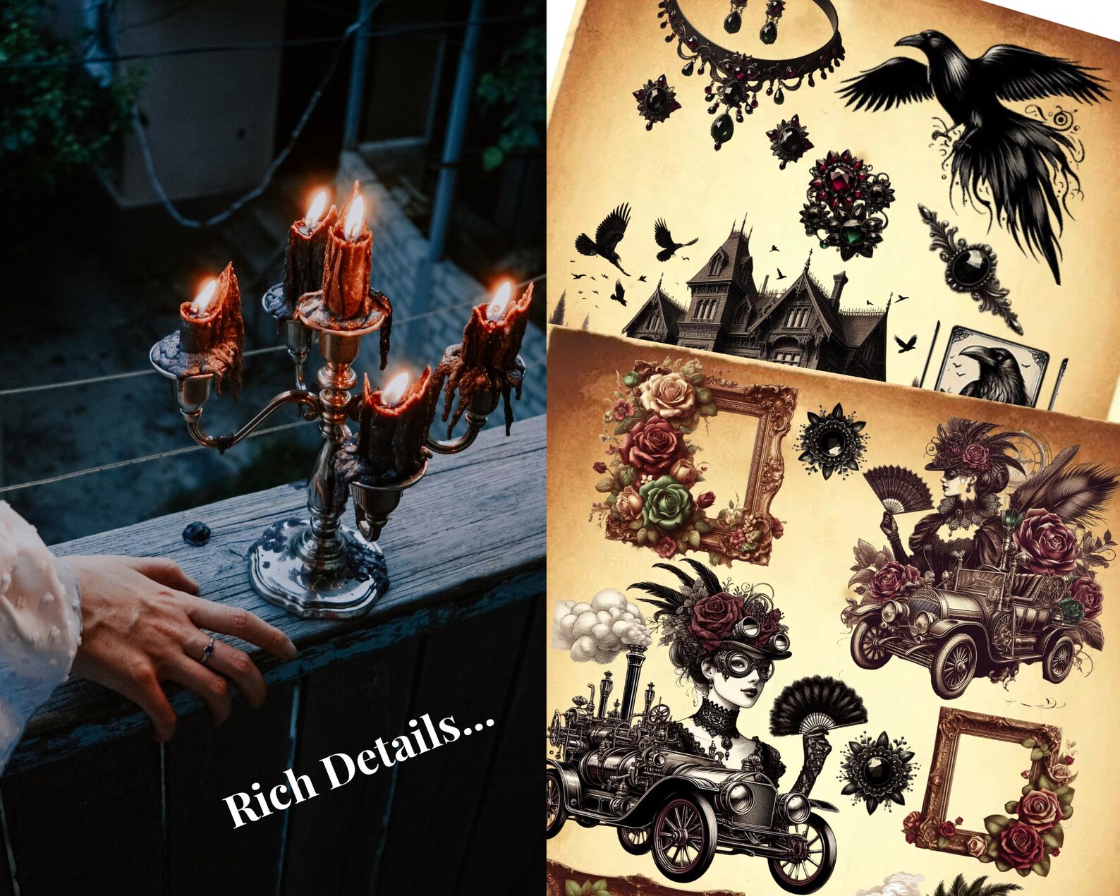 Gothic Printable Ephemera Paper Pack: Steam and Shadows (digital ...