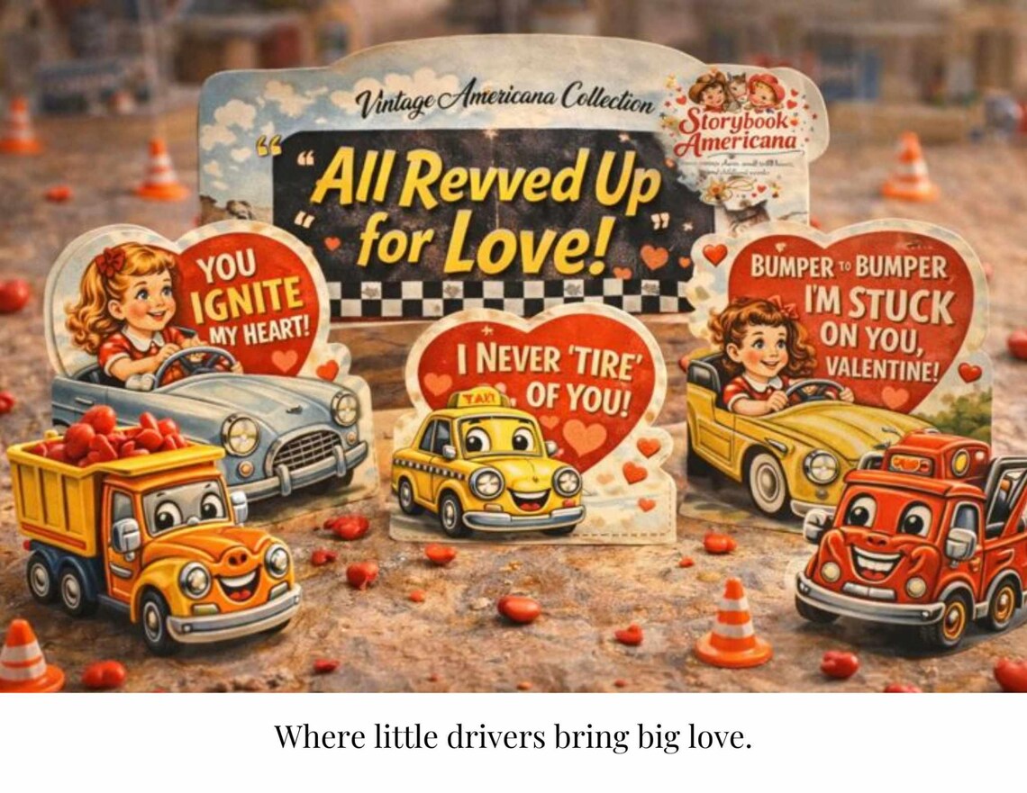 Vintage Kids Valentines: All Revved up for Love (digital Download) - Etsy
