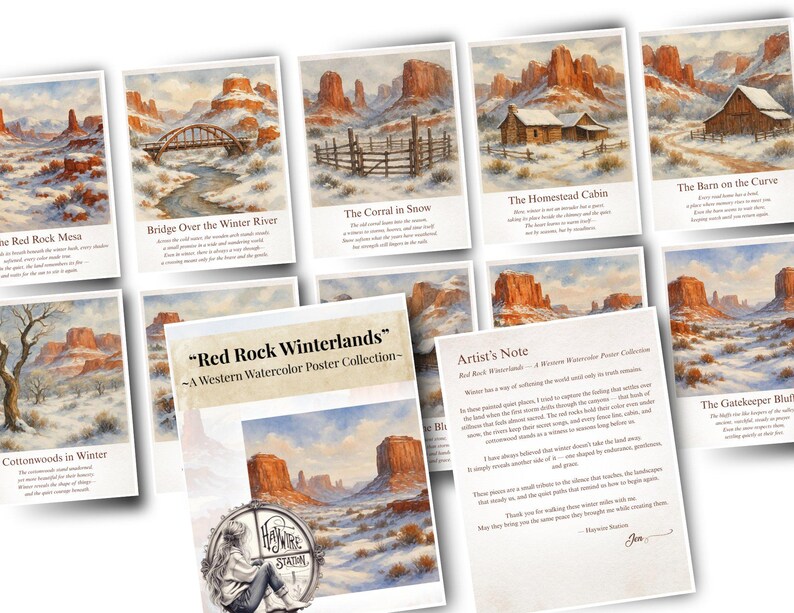 Printable Wall Art: Red Rock Winterlands — Western Watercolor Landscape ...