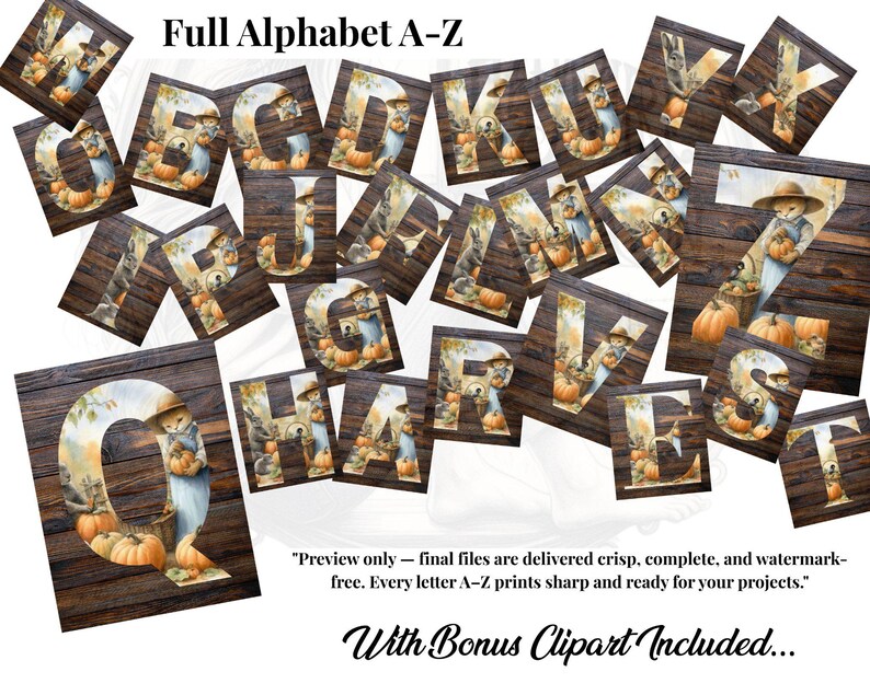 Pumpkin Patch Alphabet Tiles With Bonus Fall Clipart | Printable ...