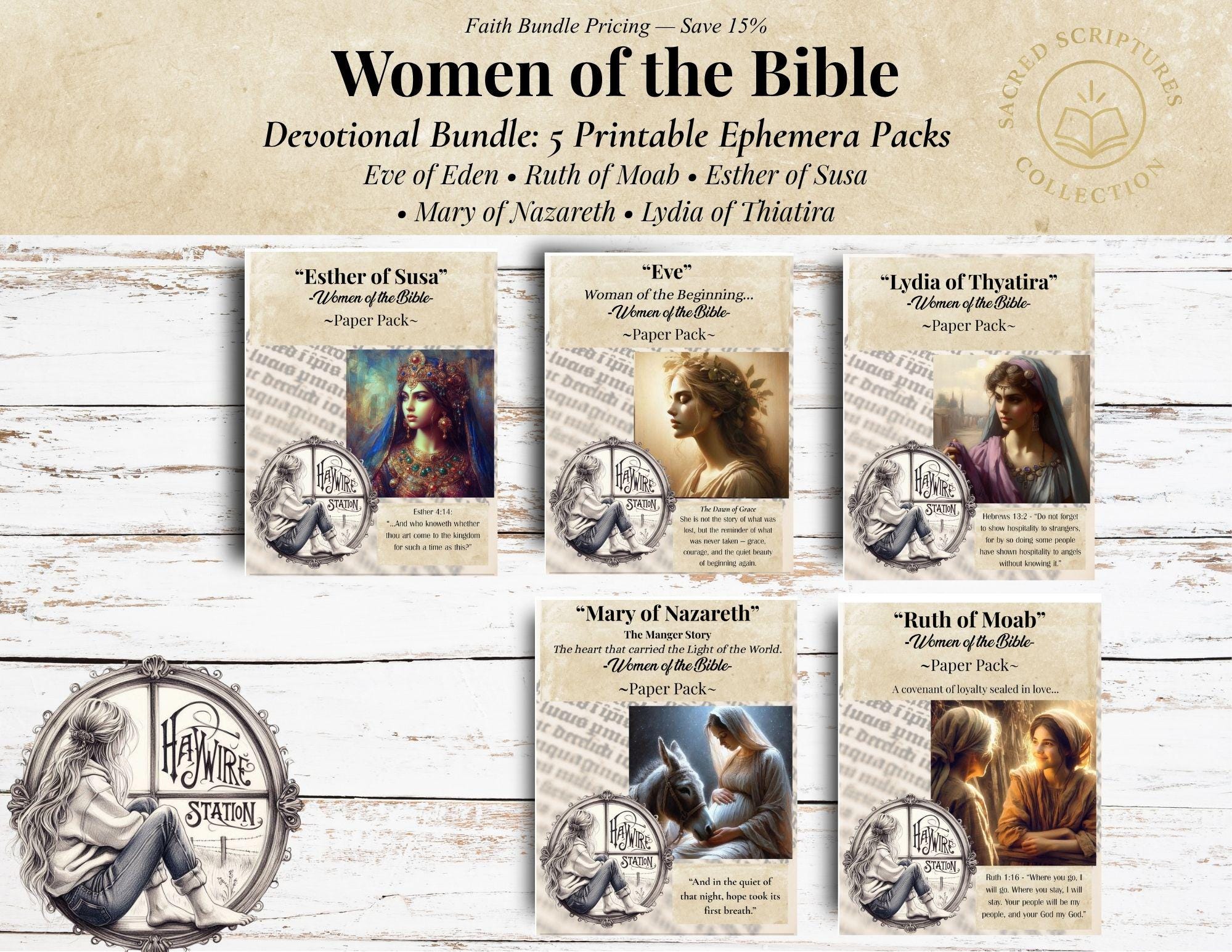 Women of the Bible Printable Bundle: 5-pack Bible Devotional Ephemera ...
