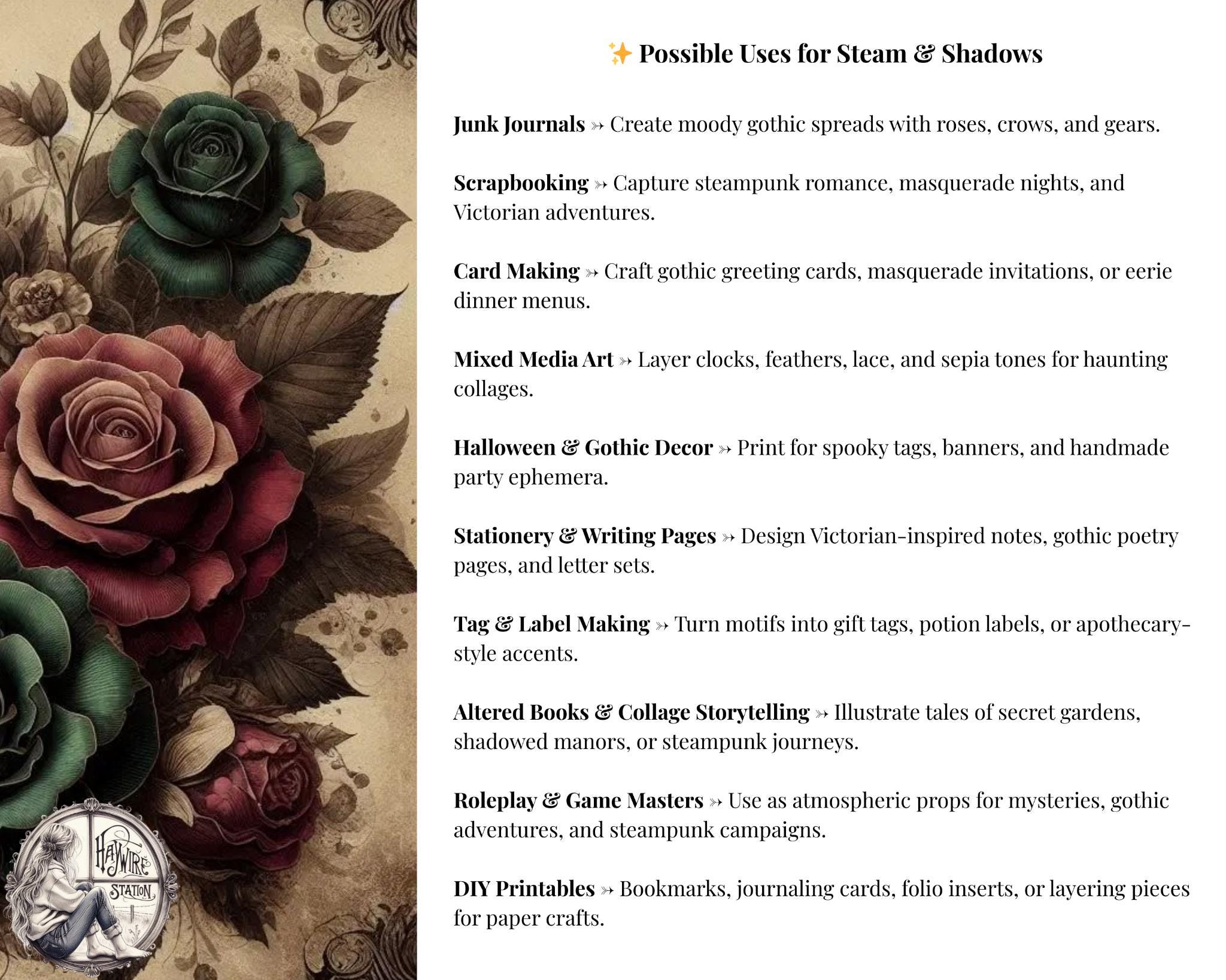 Gothic Printable Ephemera Paper Pack: Steam and Shadows (digital ...