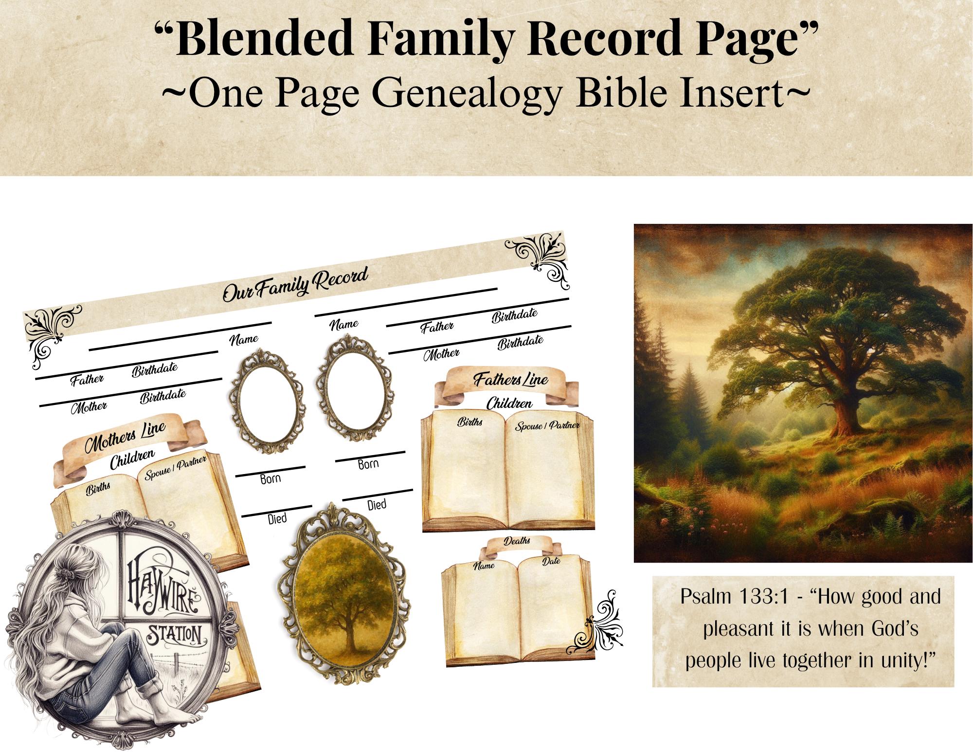 Blended Family Genealogy Printable: Vintage Bible Insert Page (digital ...