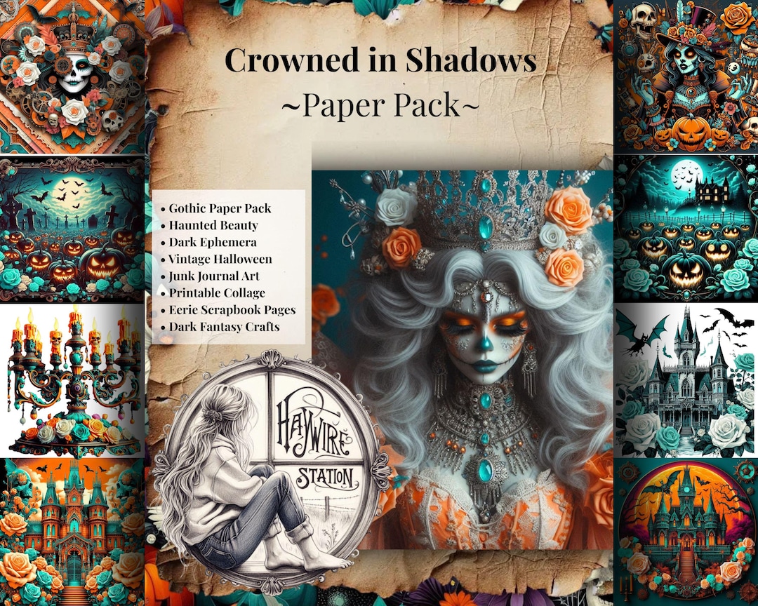 Seasonal and Gothic Printable Ephemera Paper Pack: Crowned in Shadows ...