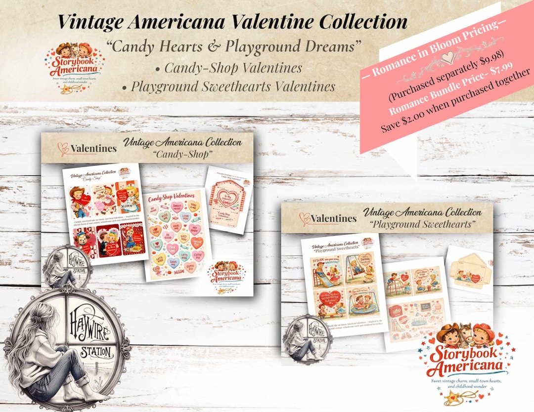 Vintage Americana Valentines Bundle: Candy Hearts & Playground Dreams ...