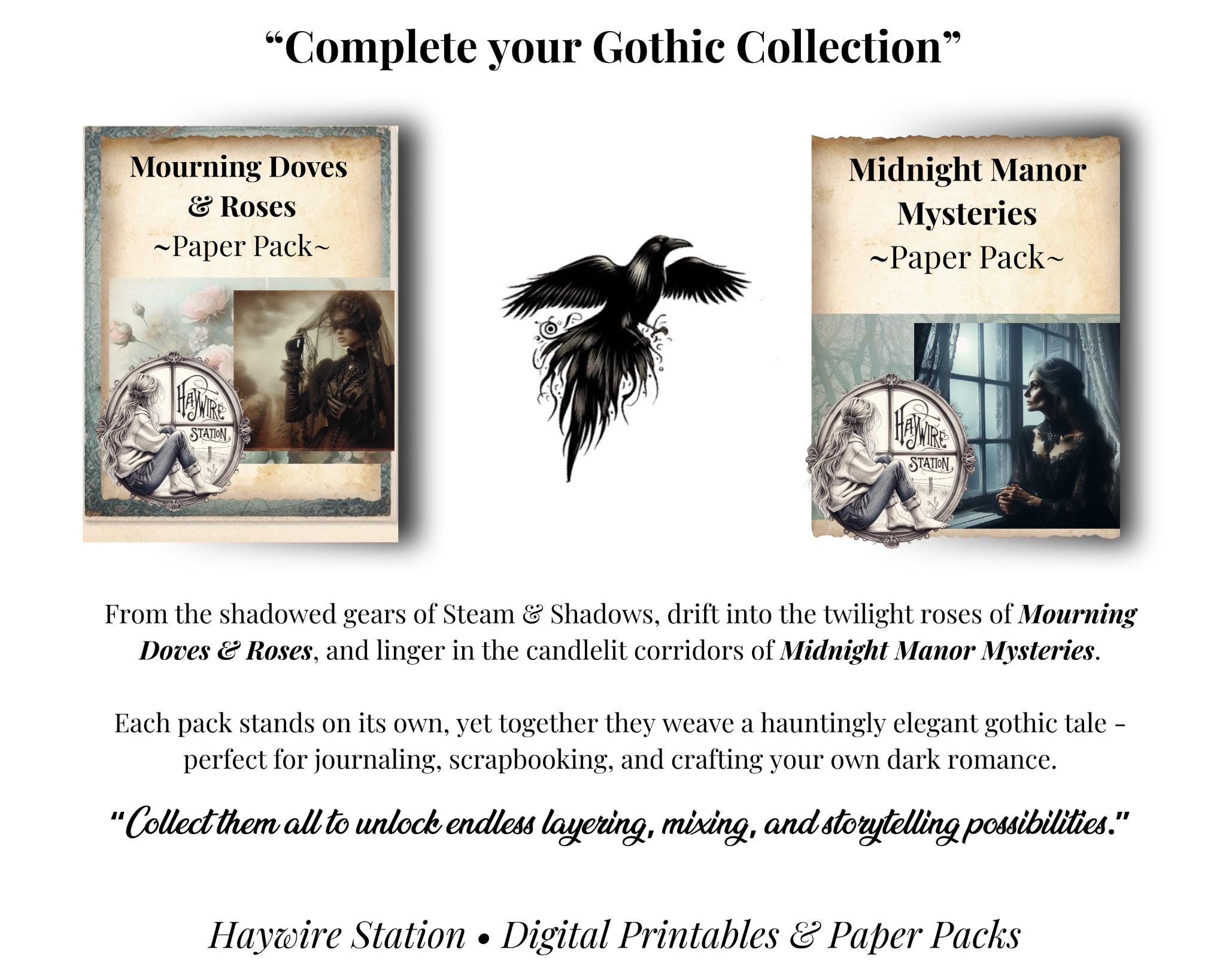 Gothic Printable Ephemera Paper Pack: Steam and Shadows (digital ...