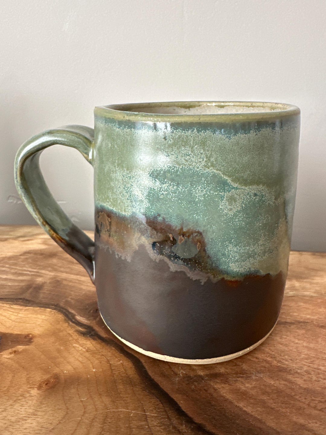 Handcrafted Stoneware Pottery Mug - Seafoam Green With Walnut Glaze ...