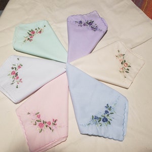 Set of 6 Embroidered Pastel Colored Handkerchiefs; 14" Size - Etsy