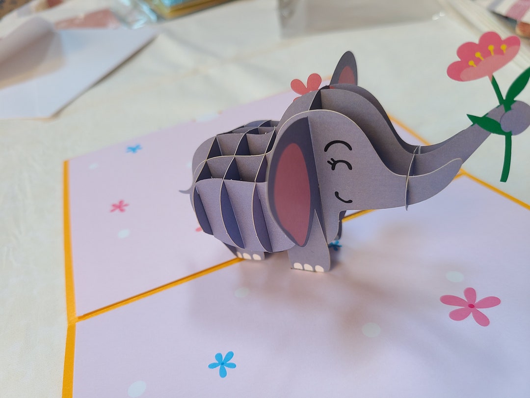 Pop up Card; Cute Little Elephant Greeting Card; Mother's Day, Birthday ...