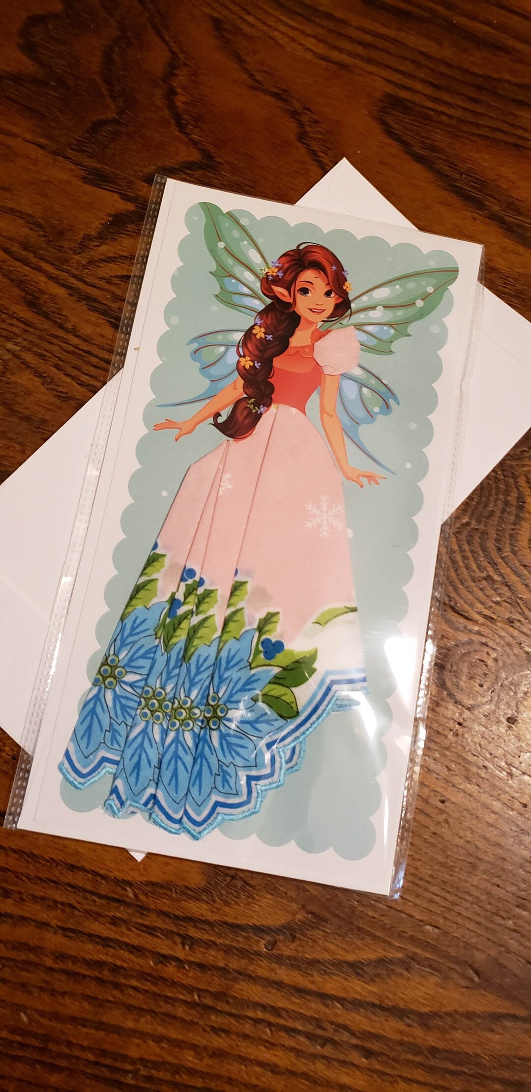 Handkerchief Card; Girl With Fairy Wings, Greeting Card; Useable Hankie ...