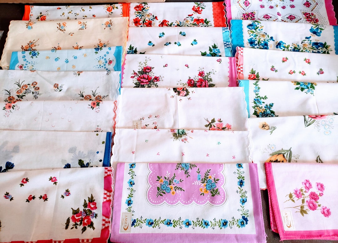 12 Handkerchief Women's New Vintage Style Floral Handkerchiefs 1 Dozen ...