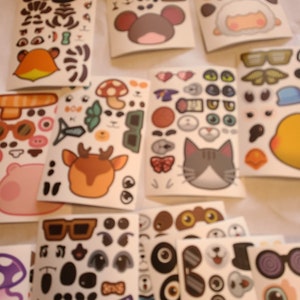 Animal Faces Stickers Set; 15 Sheets; Eyes, Nose, Accessories; Fun Gift ...