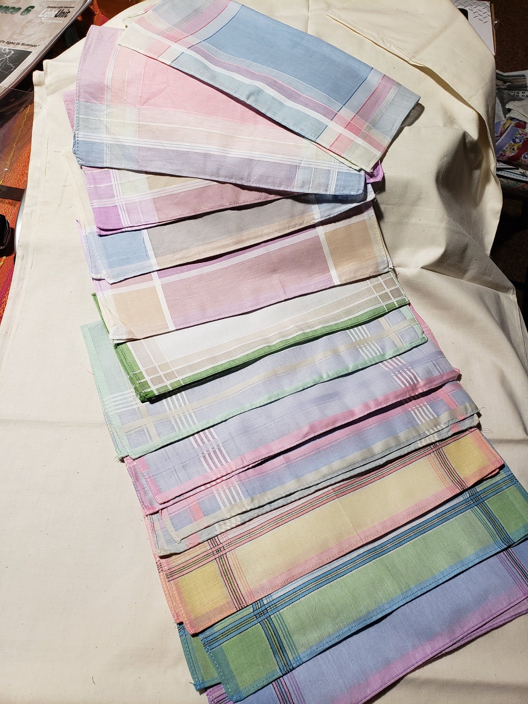 Plaid 100% Cotton Handkerchiefs Assortment; Set of 10; Different Colors ...