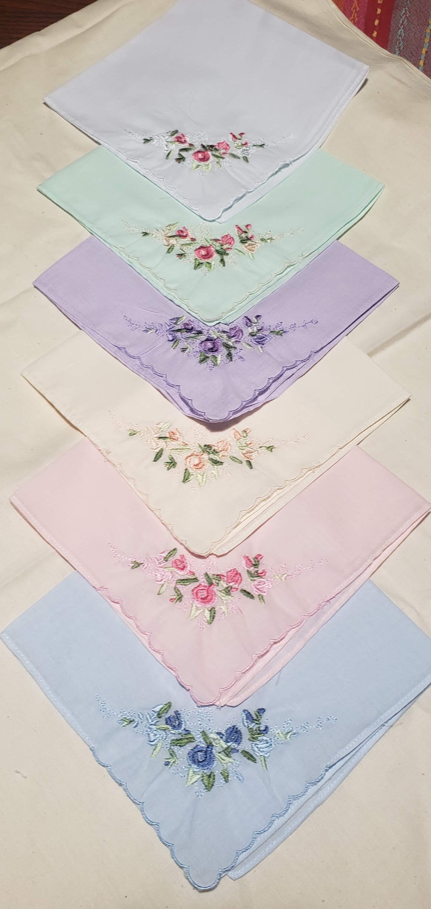 Set of 6 Embroidered Pastel Colored Handkerchiefs; 14" Size - Etsy