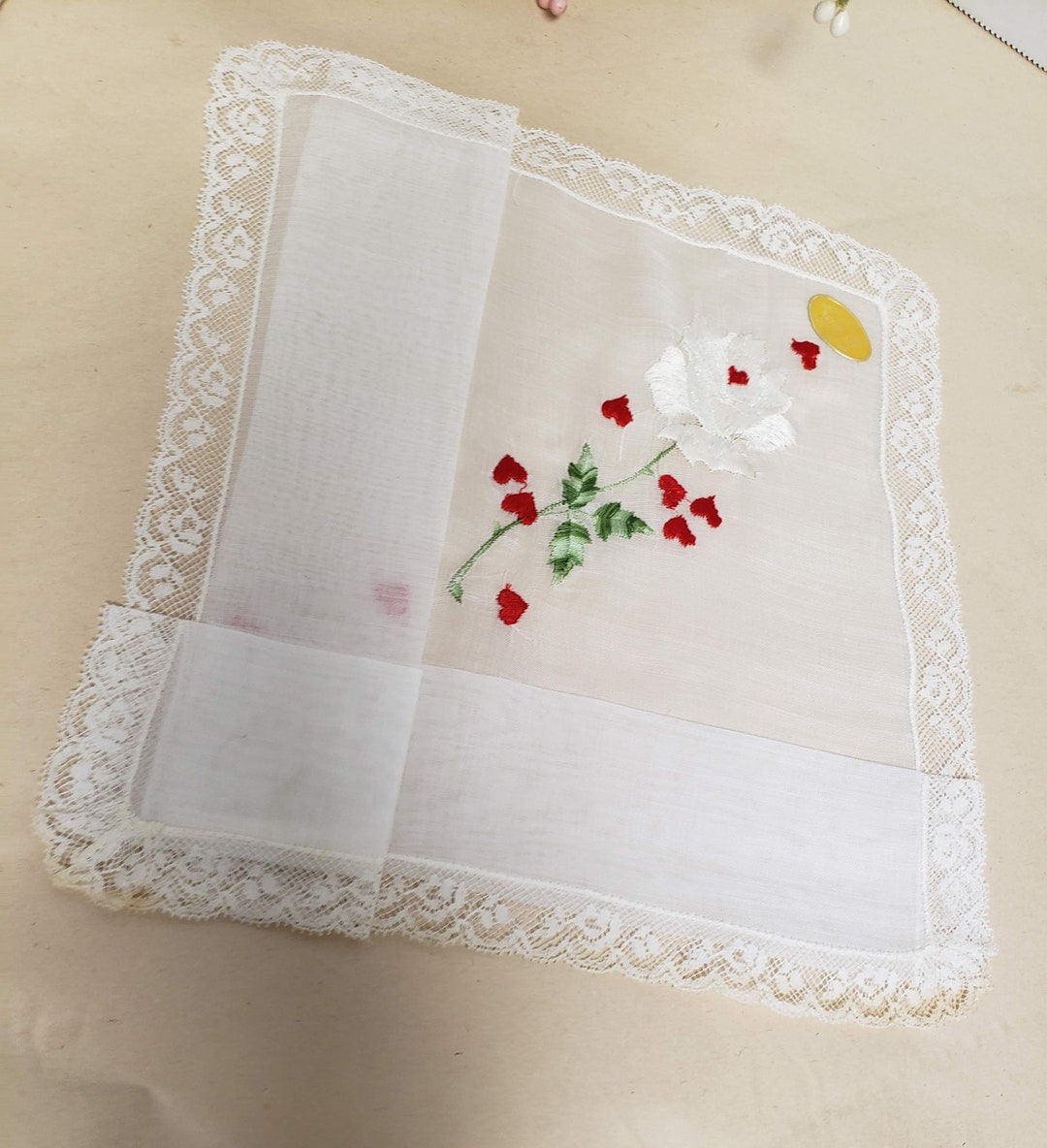 Vintage Embroidered Handkerchief Wedding, Valentine's Day Hankie White ...