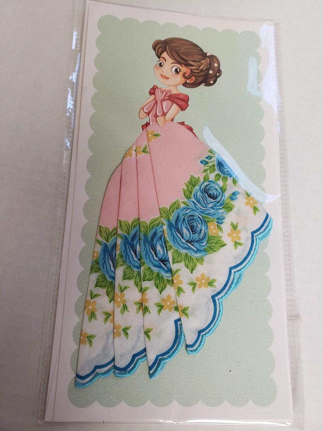 Retro Handkerchief Card; Young Lady, Greeting Card; Useable Hankie ...
