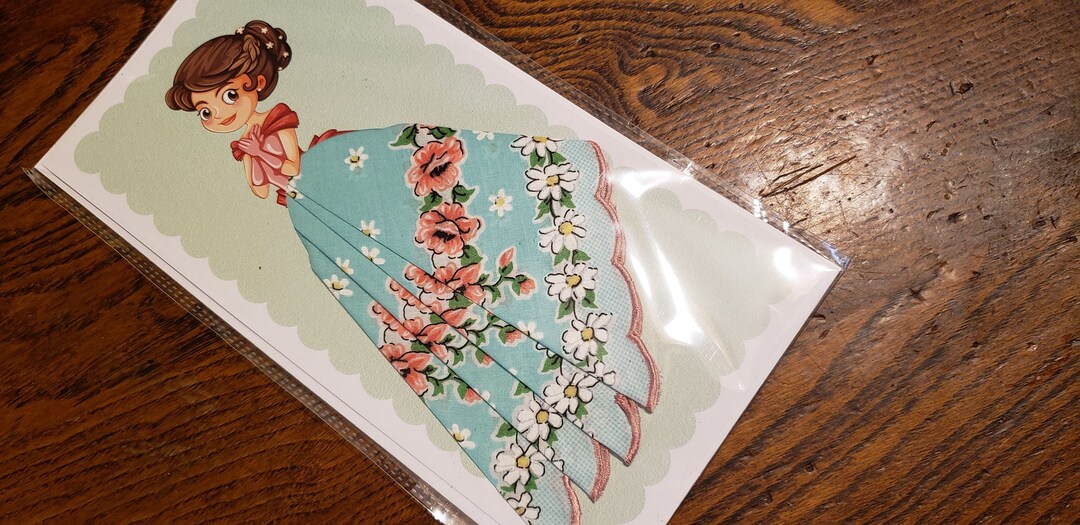 Handkerchief Card; Young Lady, Beautiful Greeting Card; Useable Roses ...
