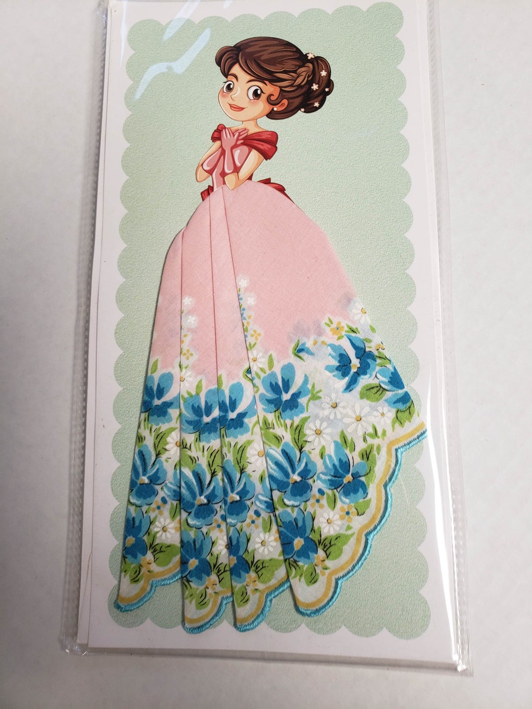 Retro Handkerchief Card; Young Lady, Greeting Card; Useable Hankie ...