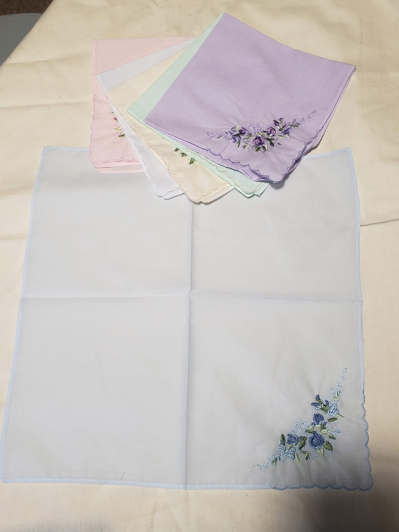Set of 6 Embroidered Pastel Colored Handkerchiefs; 14" Size - Etsy
