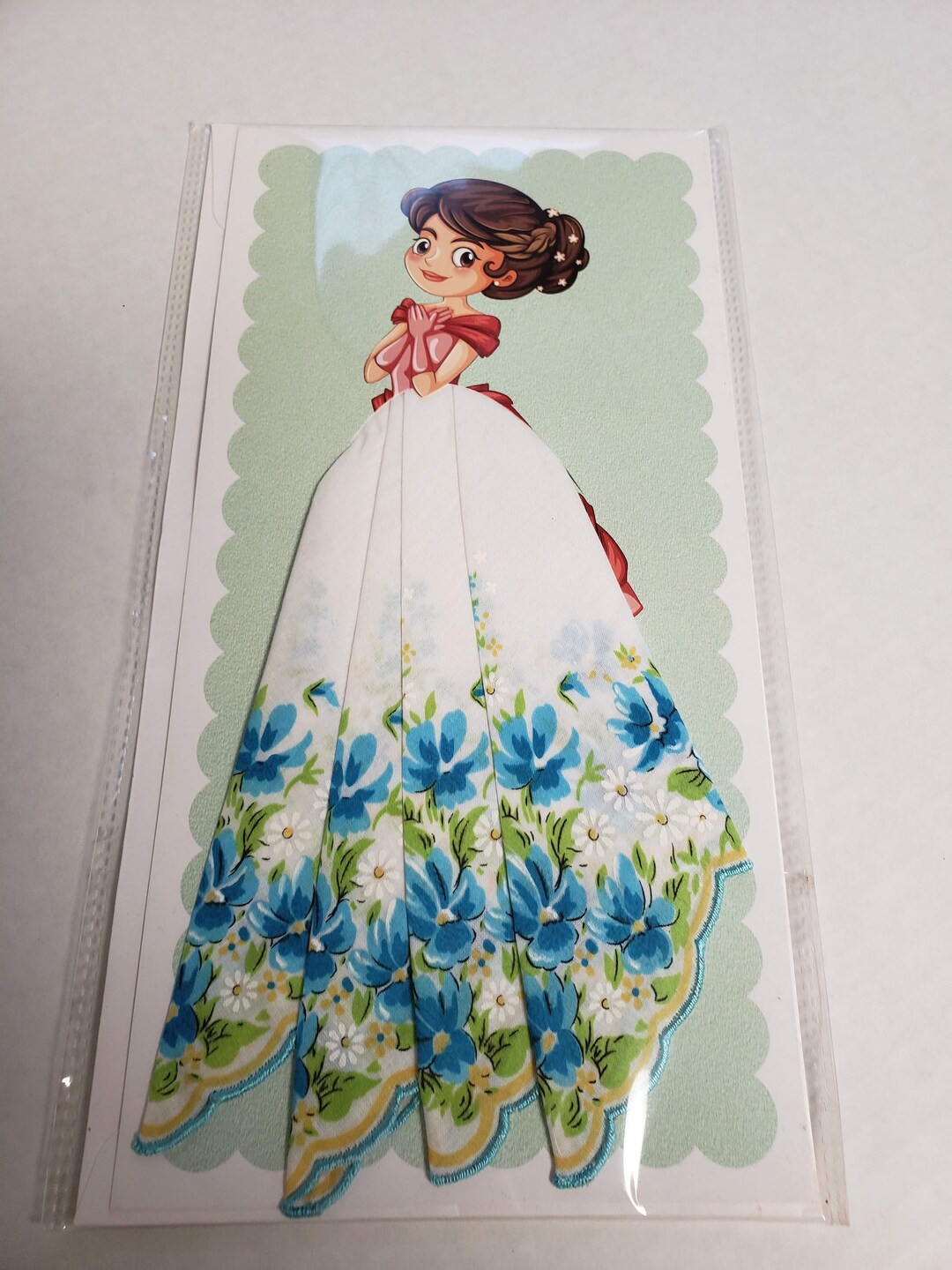 Retro Handkerchief Card; Young Lady, Greeting Card; Useable Hankie ...