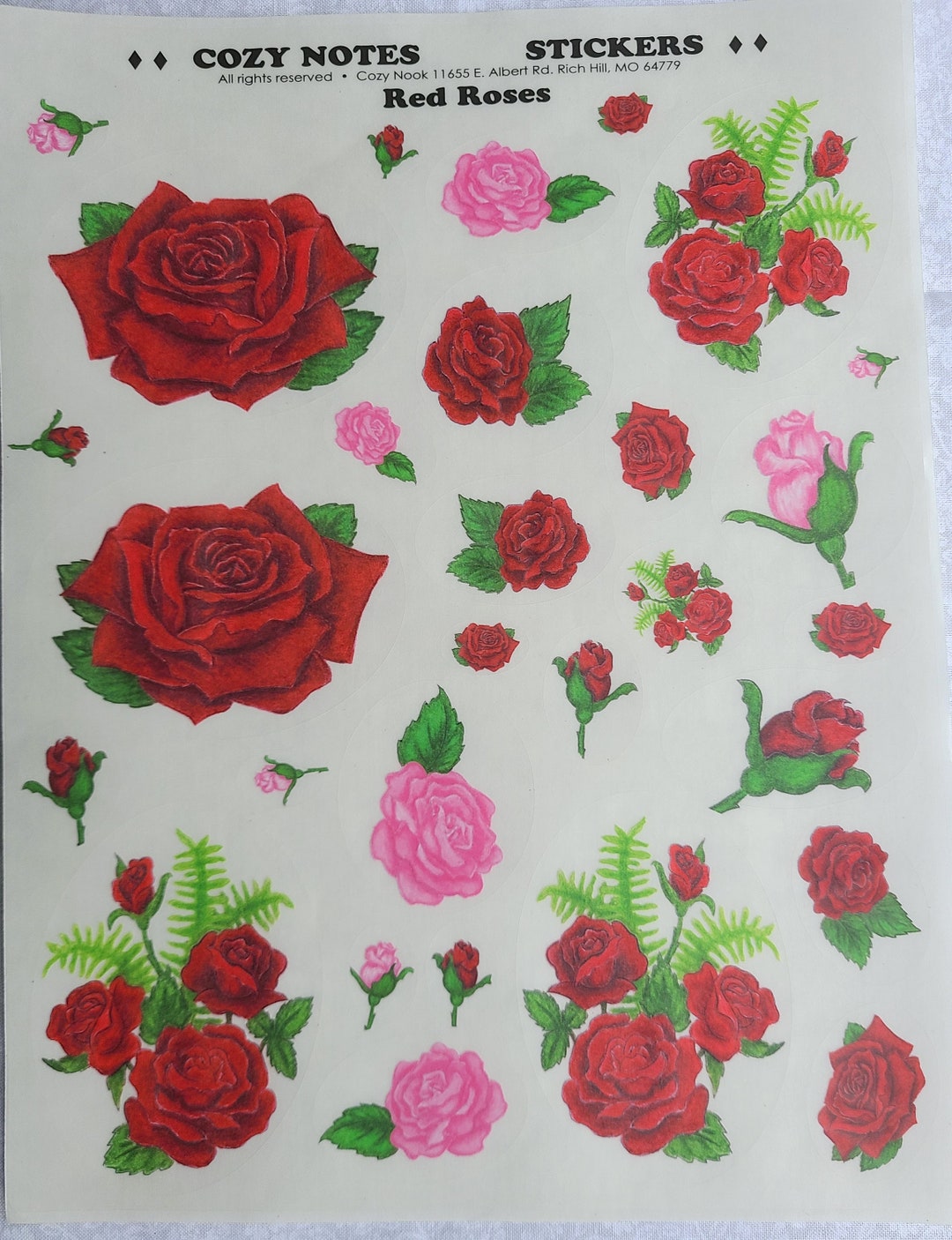 Red Roses Stickers; Red and Pink Roses & Ferns Hand Painted by Local ...