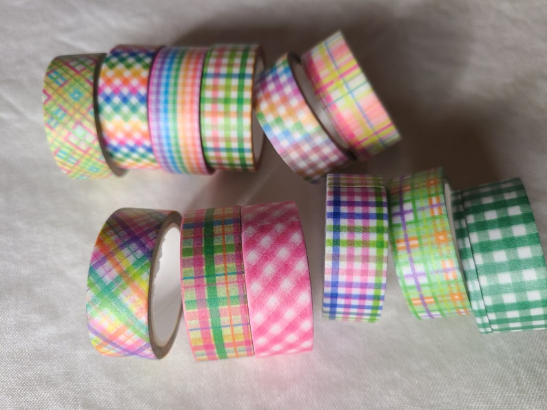 Washi Tape Set; Bright & Cheery Plaids and Checks; 12 Rolls! Decorative ...