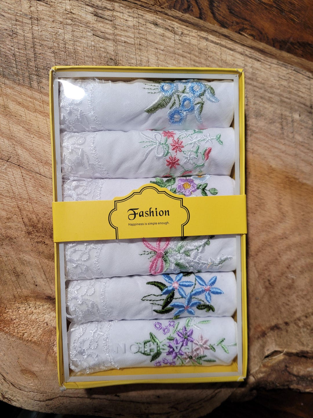 Gift Boxed White Cotton Handkerchiefs With Embroidered Flowers and Lace ...