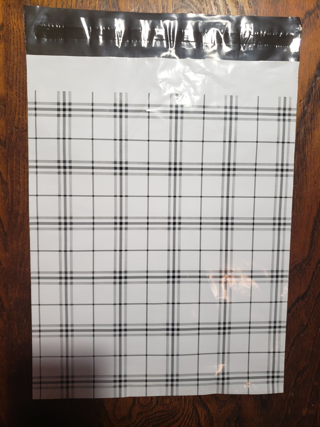 10 X 13 Poly Mailers Poly Bags; Shipping; White and Black Plaid; Simple ...