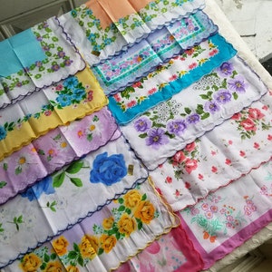 Handkerchief Lot of 50 Vintage Style Floral Handkerchiefs; Handkerchief ...