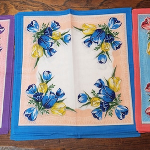 Set of 10 Bright Border Handkerchiefs; Hankies; Floral; Crafting Fabric ...