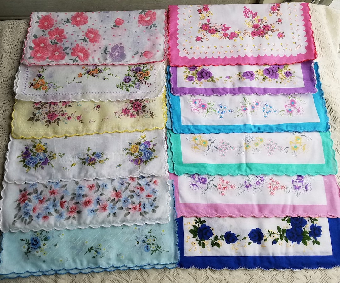 Handkerchief Lot of 50 Vintage Style Floral Handkerchiefs; Handkerchief ...